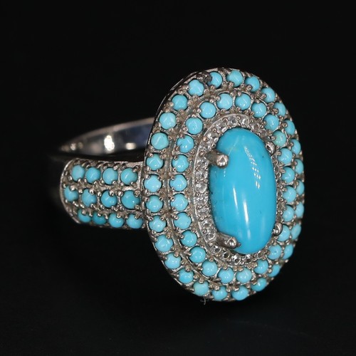 Sterling Silver - STS CHUCK CLEMENCY Turquoise Cabochon Pave Ring Size ...