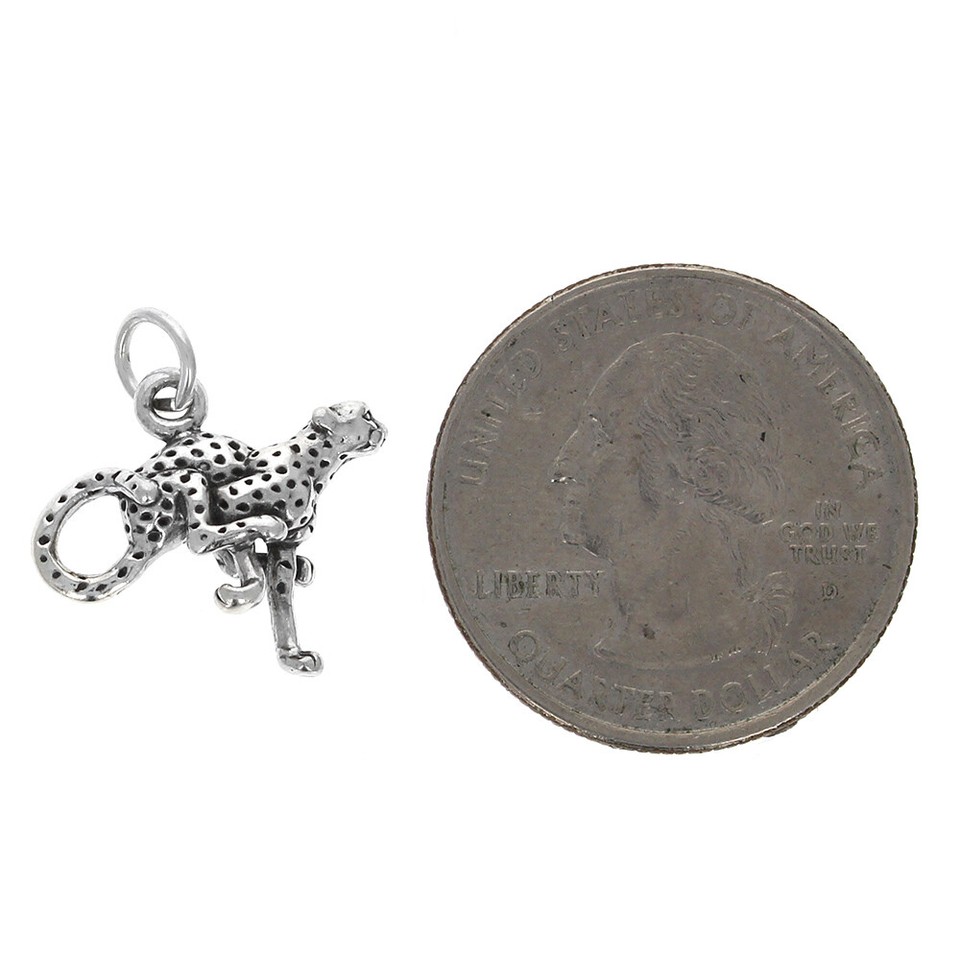 Sterling Silver, Charging Cheetah Charm, Antiqued Silver, 17mm x 19mm ...