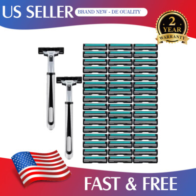 54pcs Stainless Steel Blades Shaving Disposable Razors with 2 Handles ...