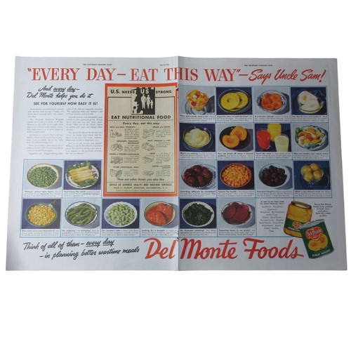 1942 Del Monte Foods - Eat This Way Uncle Sam Says 2 Page - Vintage WW2 ...