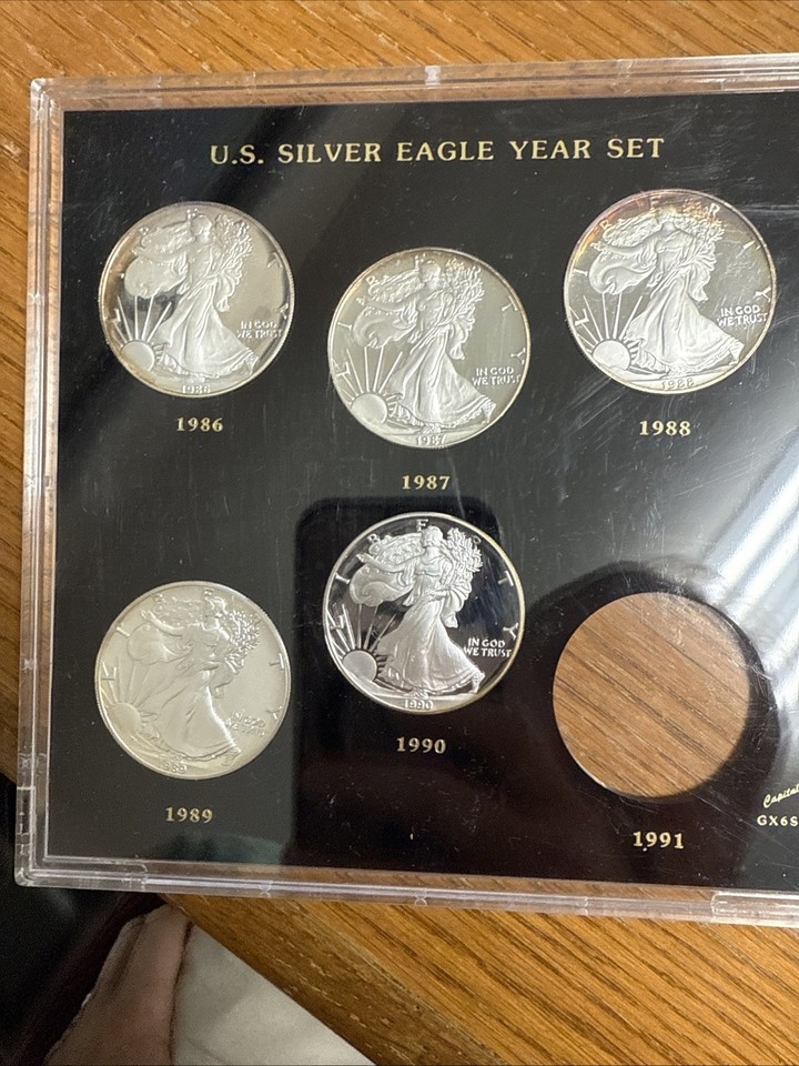 U.S. SILVER EAGLES YEAR SET 1986-1991 SET OF 5 BU COINS IN PLASTIC ...