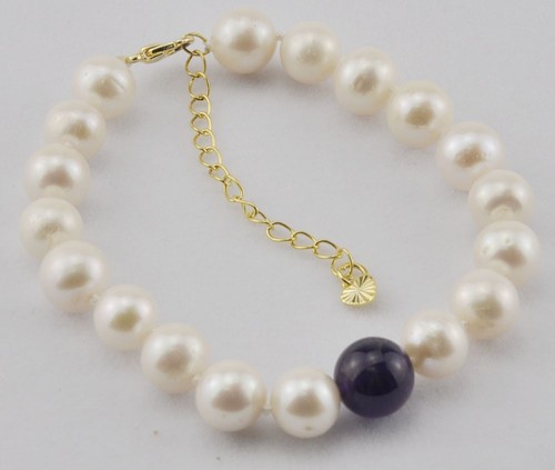 Real AAA Natural 9-10mm White Freshwater Pearl Amethyst Bracelet 7.5 ...