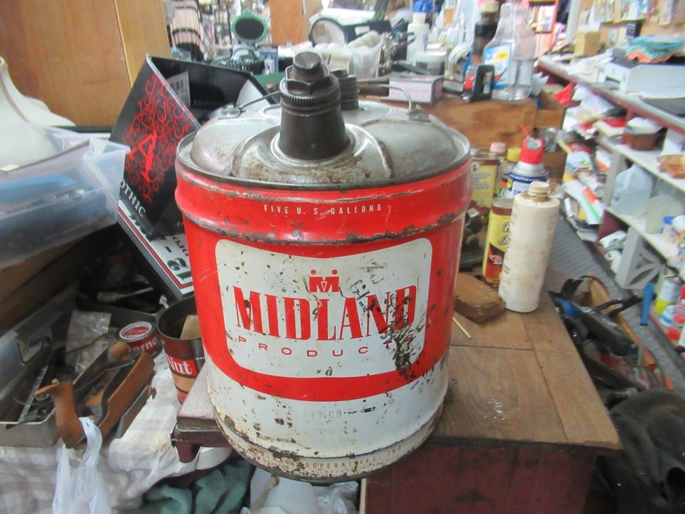 MIDLAND COOPERATIVE MOTOR OIL CO OP 5 GALLON CAN SERVICE STATION EMPTY ...