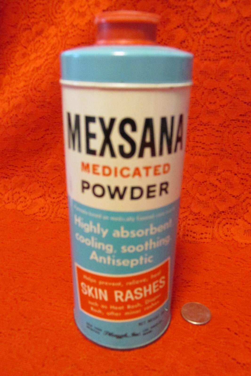 Vintage MEXSANA Medicated Powder Tin Full 6 1/4 oz. blue w/red lid ...