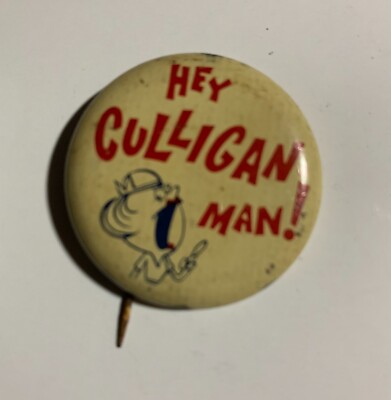 Vintage HEY CULLIGAN MAN! Cartoon Woman Screaming 1.5" Pin Pinback VG+ ...