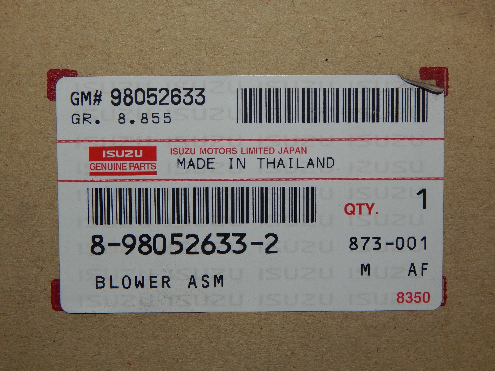 New OEM 2012-2016 Isuzu D-Max A/C Heater Blower Motor Assembly 8-98052 ...