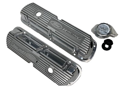 OEM NEW Ford Racing Polished Aluminum Valve Cover SET PAIR 5.0L 302 SBF ...