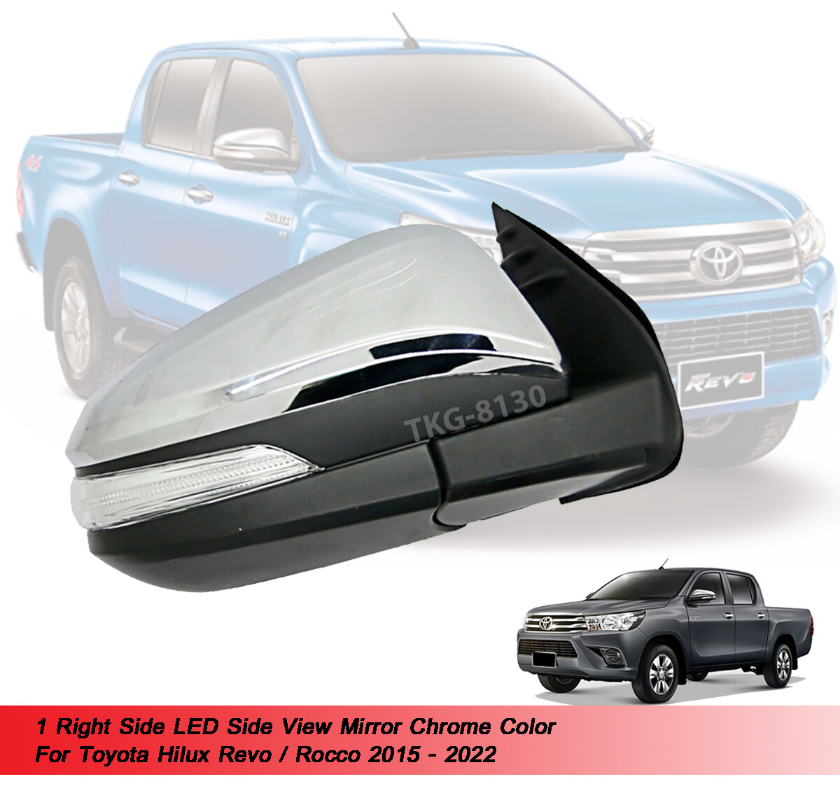 RH Side View Mirror Chrome Color 7 Wires For Toyota Hilux Revo 2015 ...