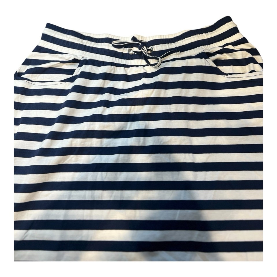 Toad&Co Tica Skirt Deep Navy Stripe Size Medium Nautical French Cotton ...