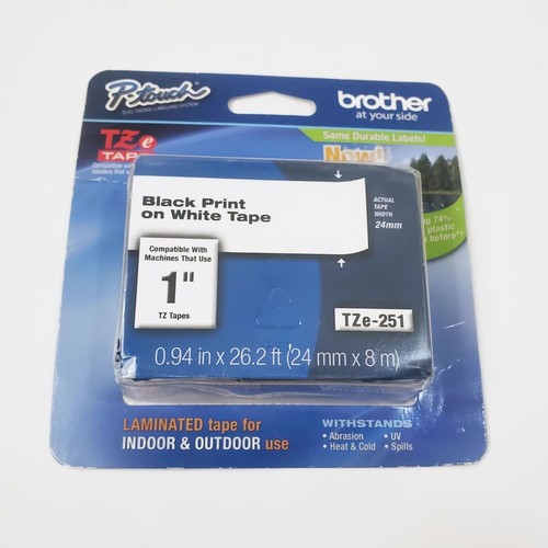 Brother International Tze251 Label Tape 1" w. X 26.20 Ft Black On White ...