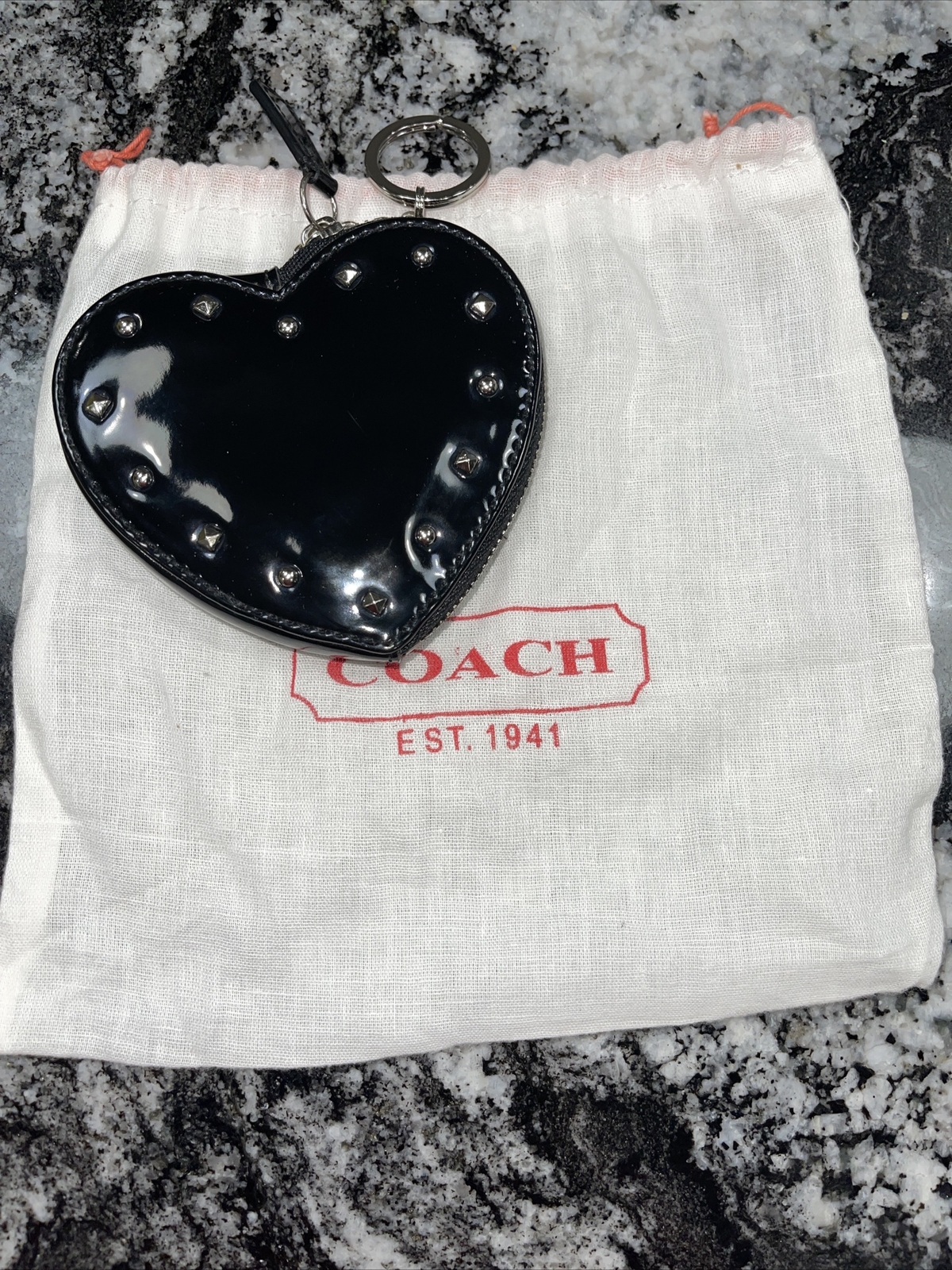 Coach Black Patent Leather Heart Coin Purse Wallet St… - Gem