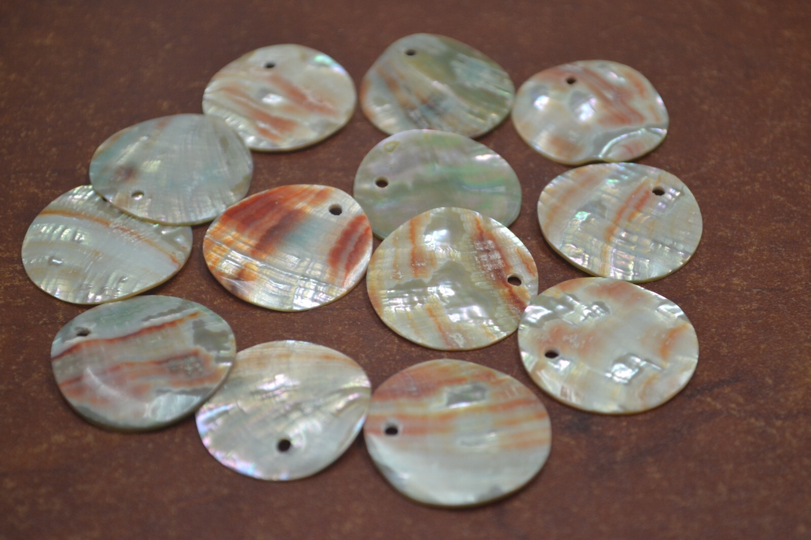 100 PCS DRILLED ROUND RED ABALONE SHELL BLANK DISC PENDANTS 25MM #T ...