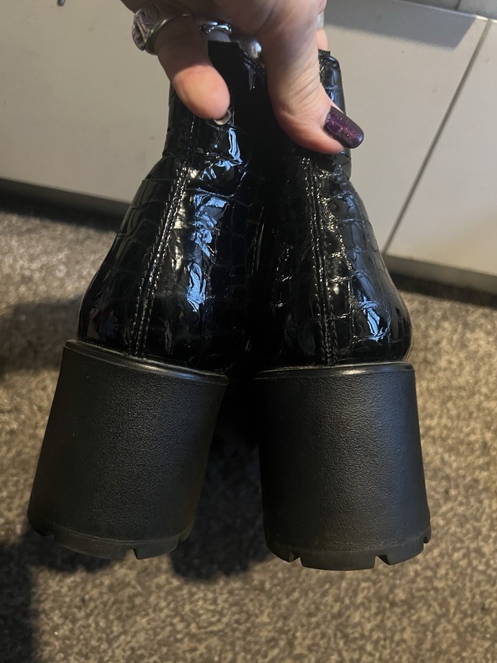 🔥VAGABOND🔥Dioon Black Croc Patent Leather Chunky Pkatform BOOTS 8/41 ...