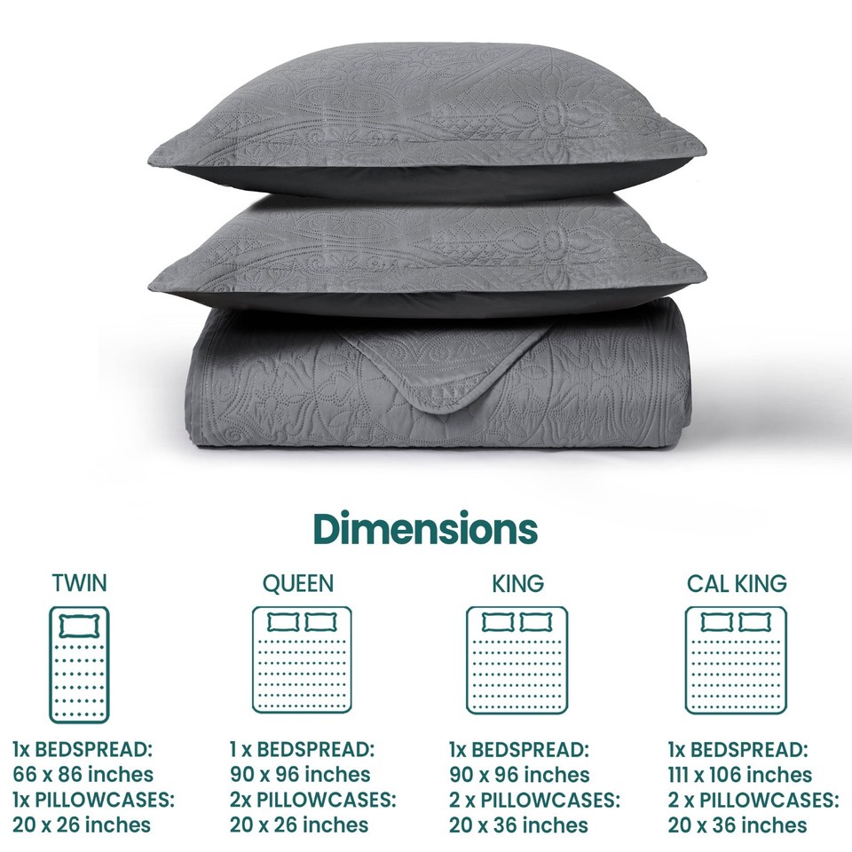 Luxury Bedspread Bedding Set 3 Piece Quilted Coverlet Bed Throw Queen ...