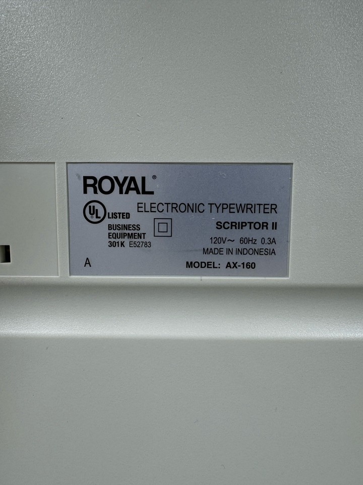 Royal Scriptor II 2 Electronic Typewriter AX-160 Keyboard Label - New ...