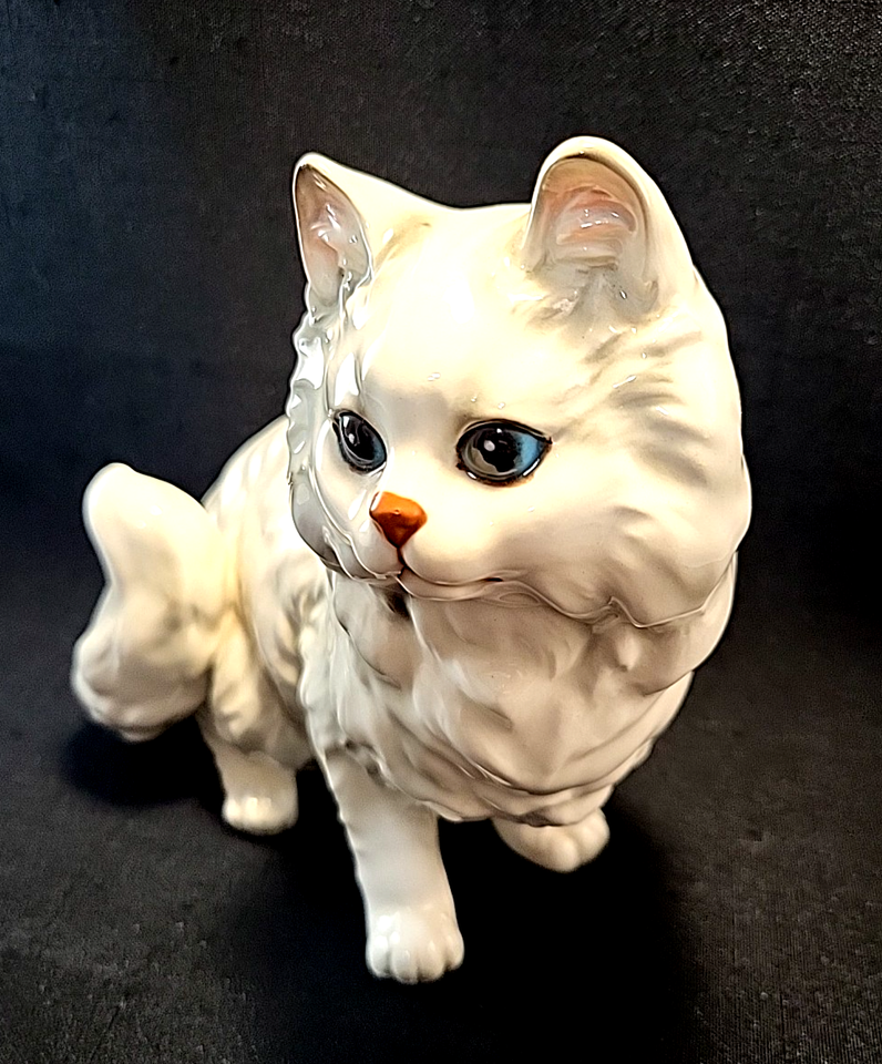 Andrea By Sadek Vintage Blue Eyed White Kitty Cat Figurine 6.5"×7" | eBay