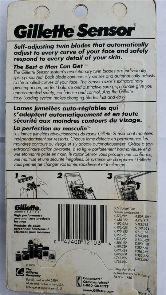 Original Gillette Sensor Razor Metal Handle Cartridges Refills 1989 ...