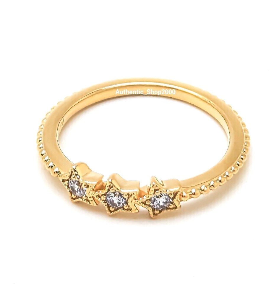 NEW 100% Authentic PANDORA 14k Gold CZ Celestial 3 Stars Ring 162333C01 ...
