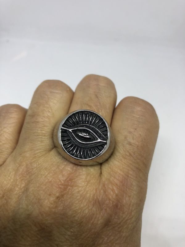 Vintage Large Stainless Steel Illuminati Eye Crest Size 12 Men's Ring ...