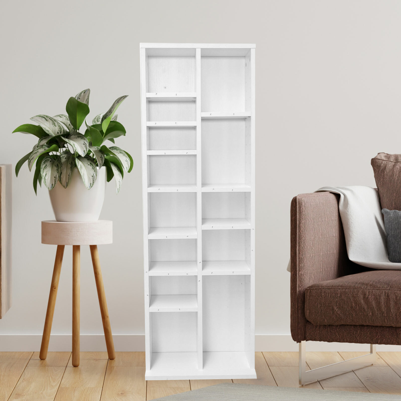 White Media Storage Shelf Rack Unit Video Wood Bookcase Display ...