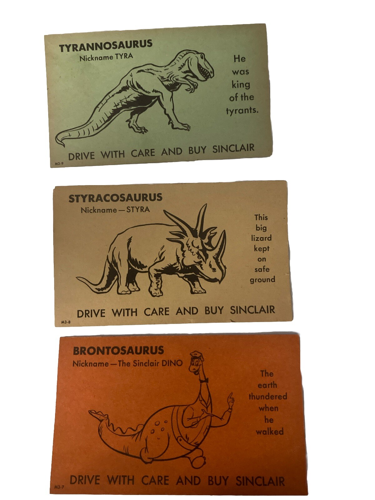 Lot of 3 Vintage Sinclair Oil Co Complementary Cards About Dinosaur's ...