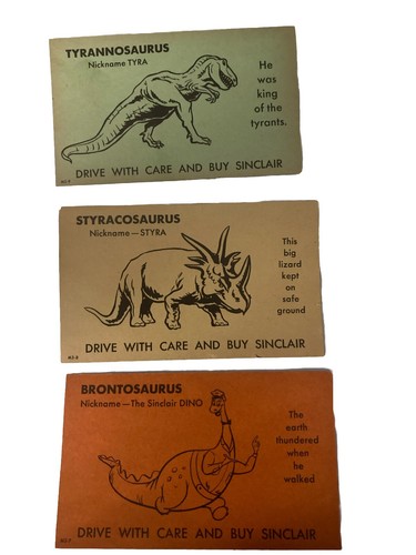 Lot of 3 Vintage Sinclair Oil Co Complementary Cards About Dinosaur's ...