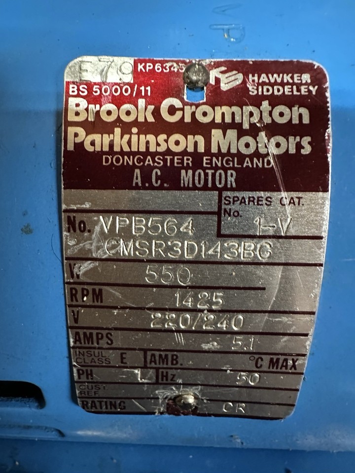 Myford Lathe Single-Phase Electric Motor 3/4 HP 220-240V 1425 RPM 50 Hz ...