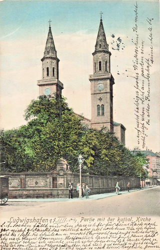 LUDWIGSHAFEN GERMANY~PARTIE mit der KATHOL KIRCHE~1904 TINTED PHOTO ...