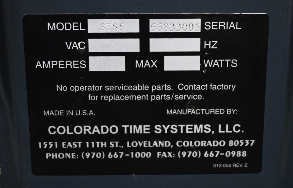 COLORADO TIME SYSTEM SYS6. | eBay