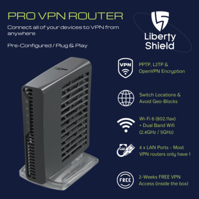 Liberty Shield Pro Wifi6 VPN Router - Multi Country, Pre-Configured ...