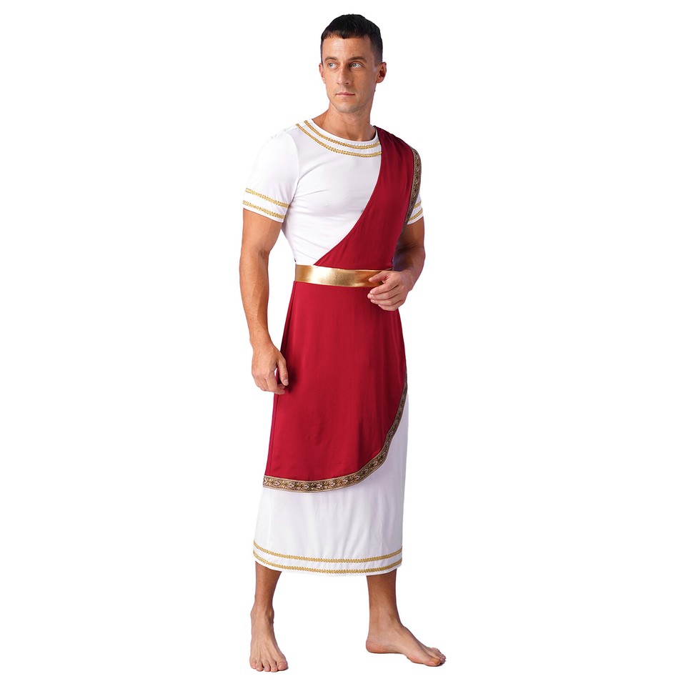 US Men Toga Greek God Costume Short Sleeve Roman Cosplay Robe Toga ...