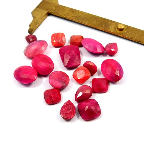 84 Cts. Natural Dyed Faceted Ruby Lot Loose Cab Gemstone ANG24221 ...
