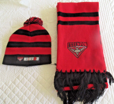 AFL ESSENDON BOMBERS SCARF & BEANIE 2020 Member Pre-owned but clean ...