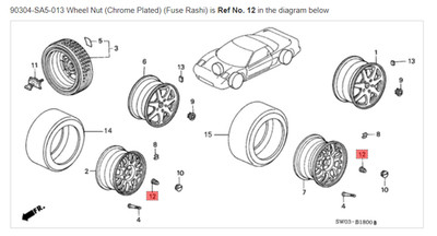 HONDA ACURA GENUINE OEM NSX Wheel Nut (Chrome Plated) (Fuse Rashi ...