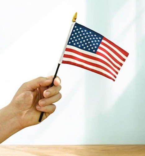 Lot Of 12 - 4x6 Inch US American Hand Held Stick Flags w/Gold Spear ...