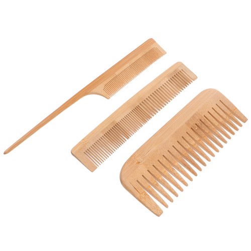 3 Pcs Bamboo Hair Brush Set Fine Wide Tooth Rat Tail Hairdressing Combs ...