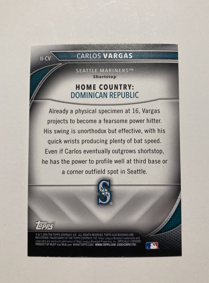 2016 Bowman International Ink Carlos Vargas II-CV Seattle Mariners | eBay