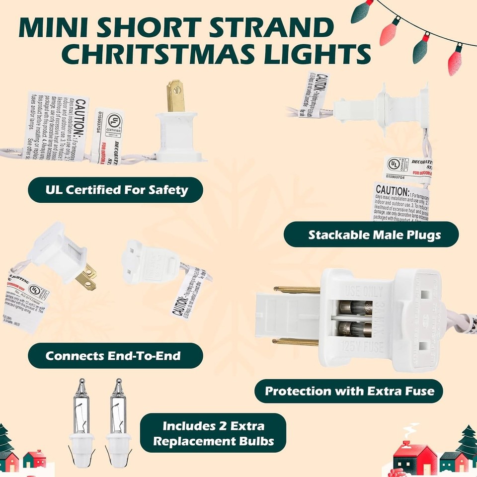 Mini Christmas Lights String Warm White Vintage Short Strand String ...