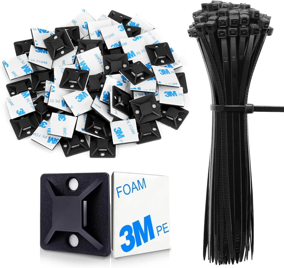 50 Sets Cable Zip Tie Mounts Kit with Self Adhesive 3/4" Wire Holder ...