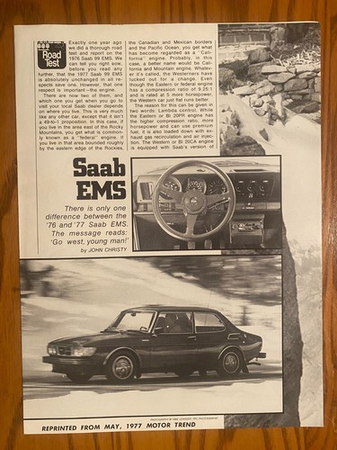 1977 Saab 99 EMS Sales Brochure - Reprint of Motor Trend Road Test from ...