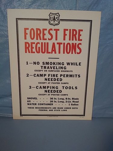Old Forest Service Sign FOREST FIRE REGULATIONS | eBay