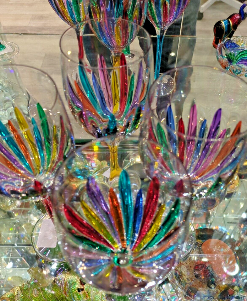CC ZECCHIN MURANO Wine Glass, multi color 8-7/8” Tal, 6 pcs | eBay