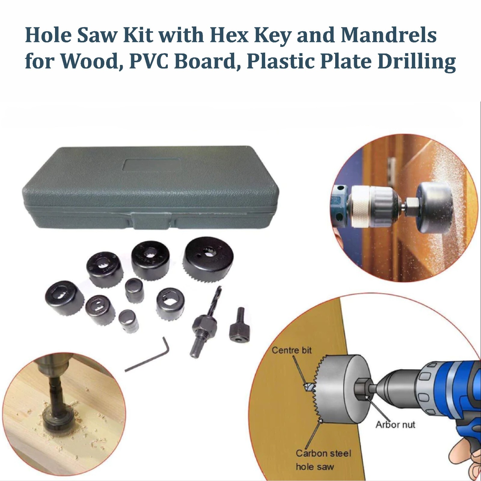 Wood Hole Saw CUTTER SET Round Circular Drill Cutting Case Kit Metal ...
