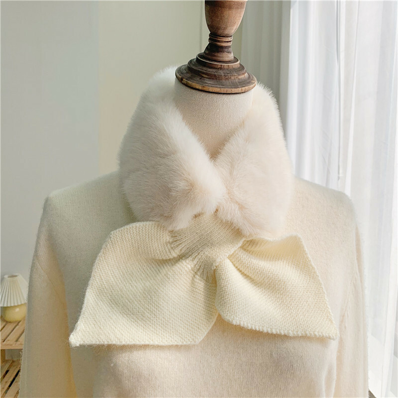 Winter Women Cute Plush Faux Fur Bowknot Collar Scarf Neck Warmer ...