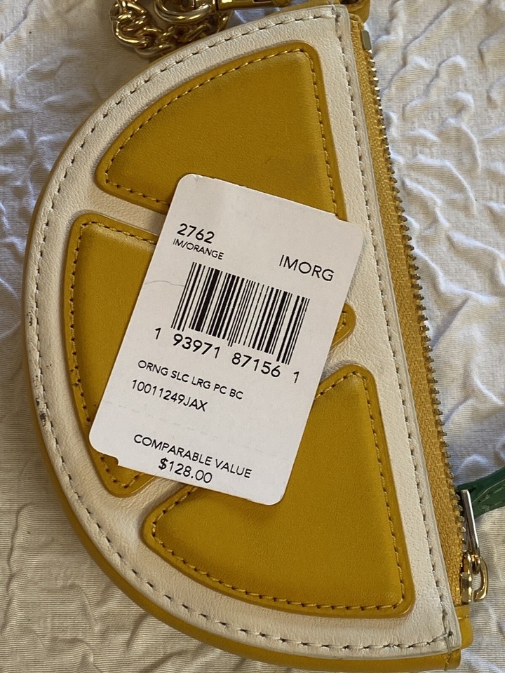 COACH LEATHER ORANGE SLICE LARGE COIN PURSE BAG CHARM CARD CASE NWT ...