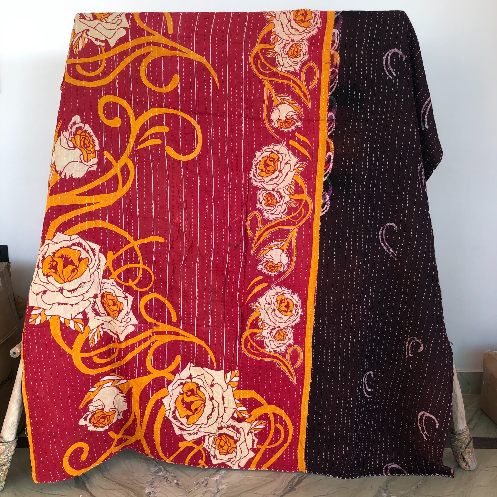 Vintage Kantha Throw Quilt Handmade Indian Ralli Gudri Blanket ...