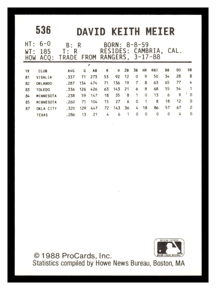1988 ProCards #536 Dave Meier - Iowa Cubs | eBay
