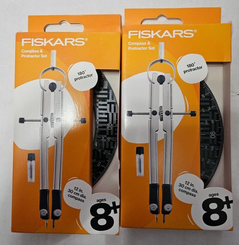 2 - Fiskars Metal Protractor & Compass Set Gray 12" 180° with Lead ...