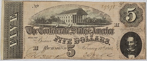 1864 Confederate 5 Dollar Note | eBay