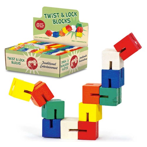 KIDS WOODEN TWIST AND LOCK BLOCKS MINI PUZZLE TWISTY FIDGET FIDDLE ...